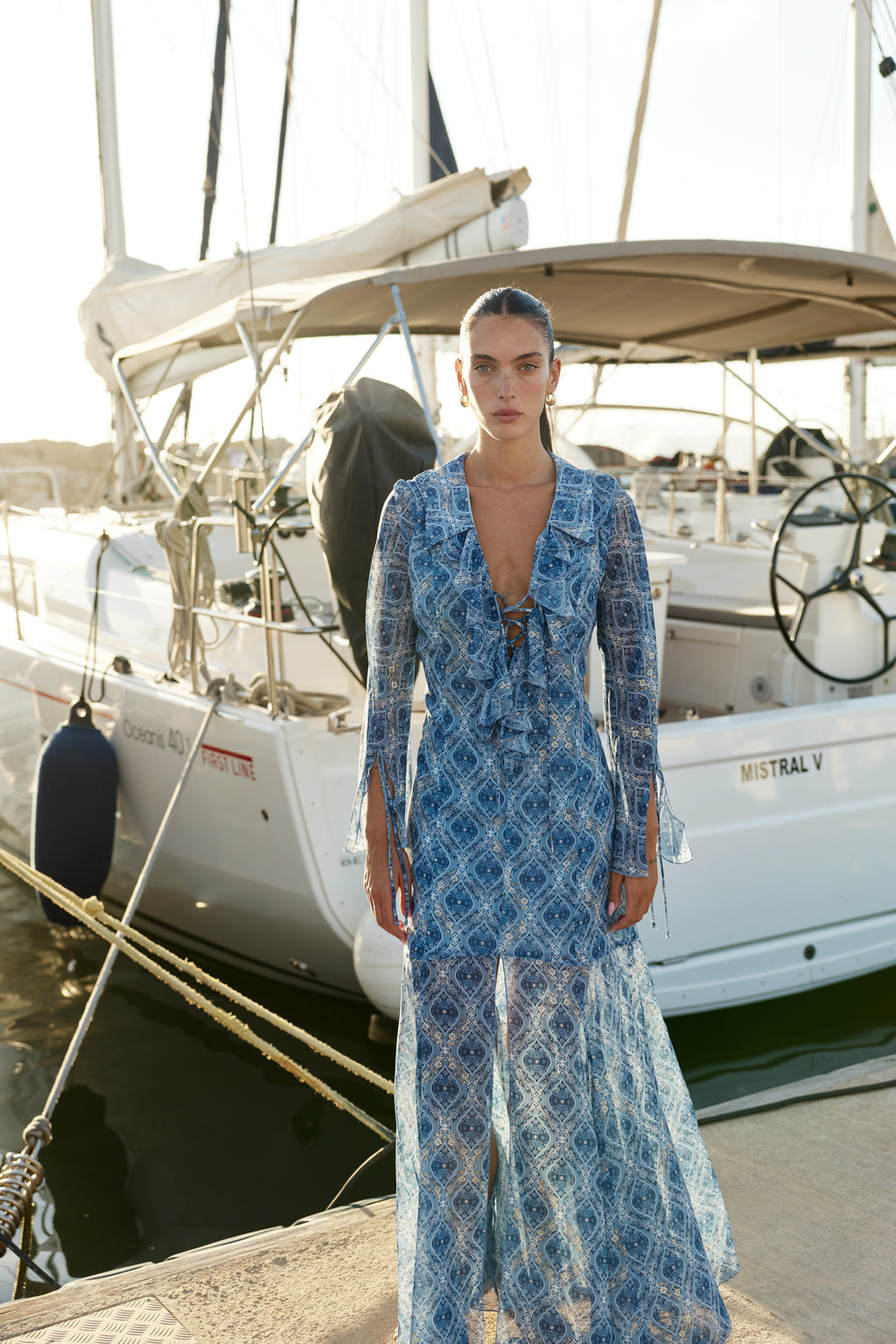 Gia Volan Dress - Blue Gold – Einav Nasiri